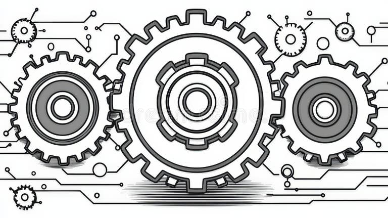 Abstract Illustration of Gears with Digital Circuit Elements and ...