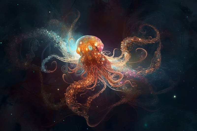 Abstract Illustration of Giant Octopus in Space Stock Illustration ...