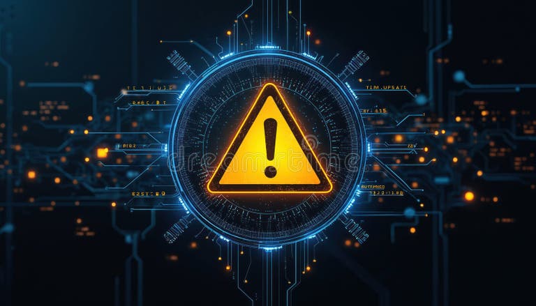 Abstract Illustration of Glowing Yellow Warning Sign with Exclamation ...