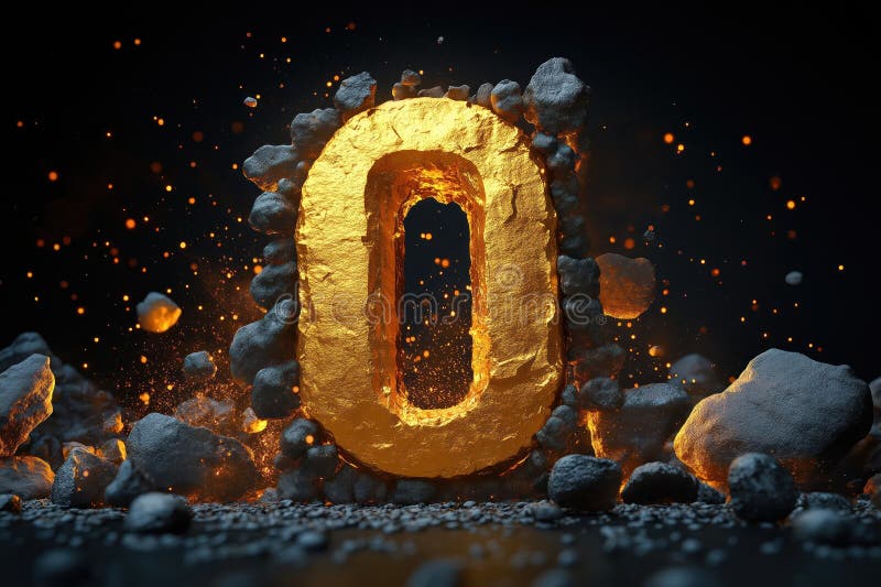 Abstract Illustration of Golden Number Zero. Stone Style Font. Rock ...