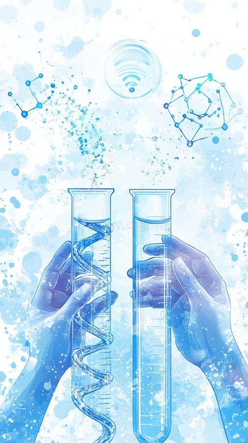 Abstract Illustration of Hands Holding Test Tubes with DNA Strand ...