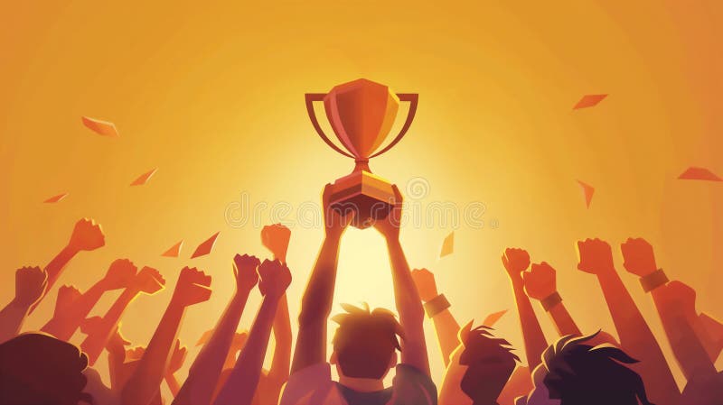 Abstract Illustration of Hands Raising a Trophy, Symbolizing Teamwork ...