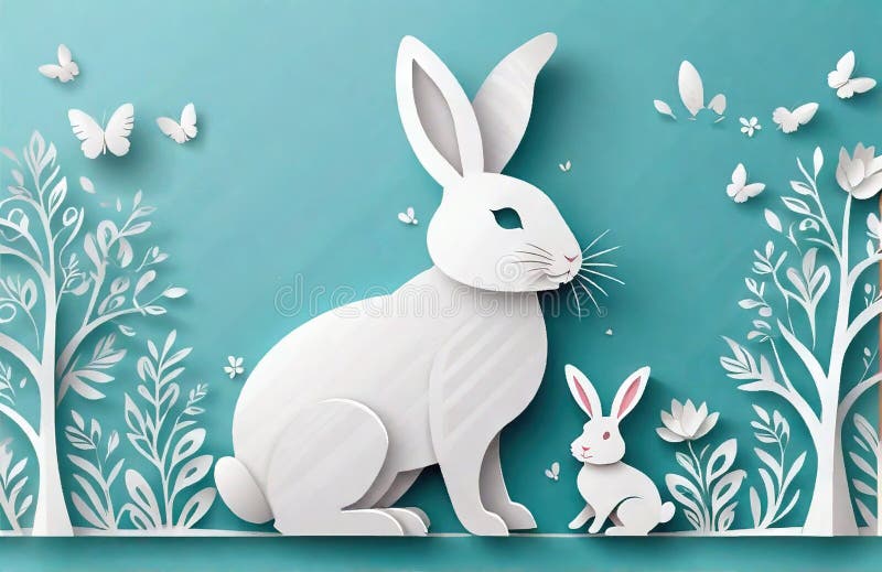 Abstract Illustration of Happy Easter Bunny and Eggs Cut from Paper on ...