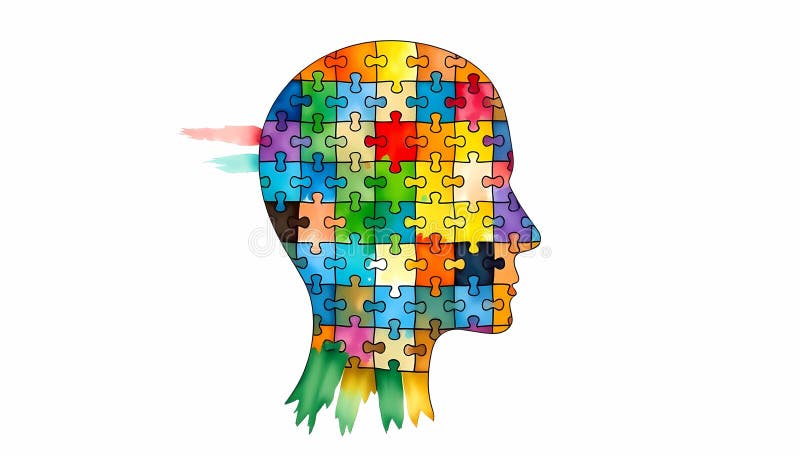 Abstract Illustration of a Head Made of Colorful Puzzle Pieces Stock ...