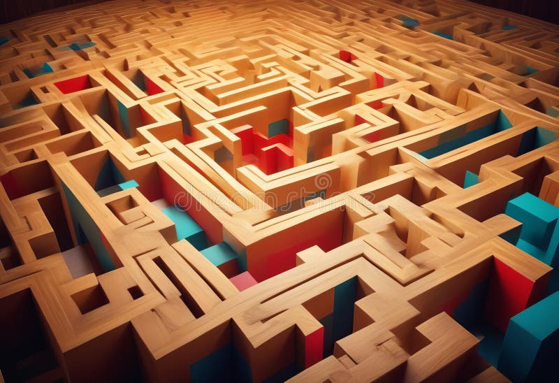 Abstract Illustration of High Angle of Wooden Colorful Labyrinth Stock ...