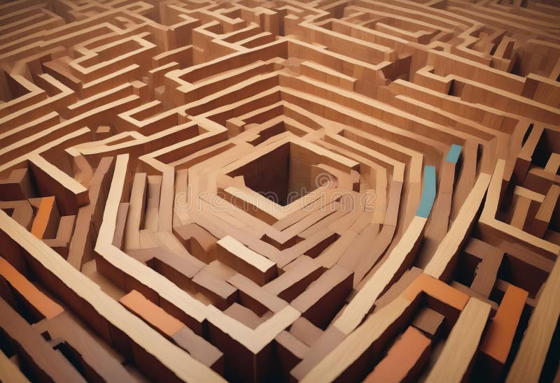 Abstract Illustration of High Angle of Wooden Colorful Labyrinth Stock ...