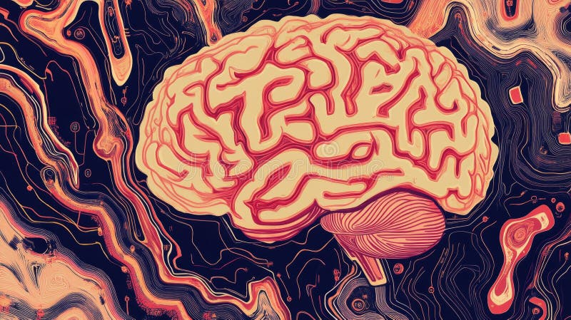 Abstract Illustration of a Human Brain Intertwined with Colors Stock ...