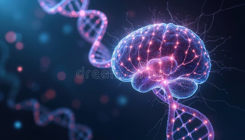 Abstract Illustration Human Brain Structure with Glowing Neuron ...