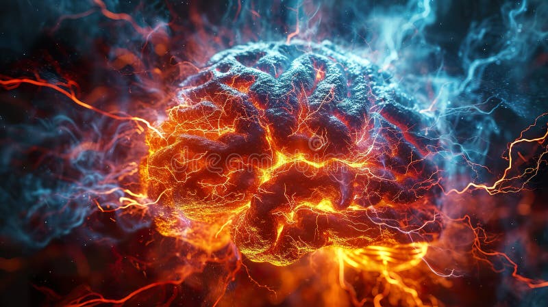 Abstract Illustration of Human Brain with Various Regions Illuminated ...