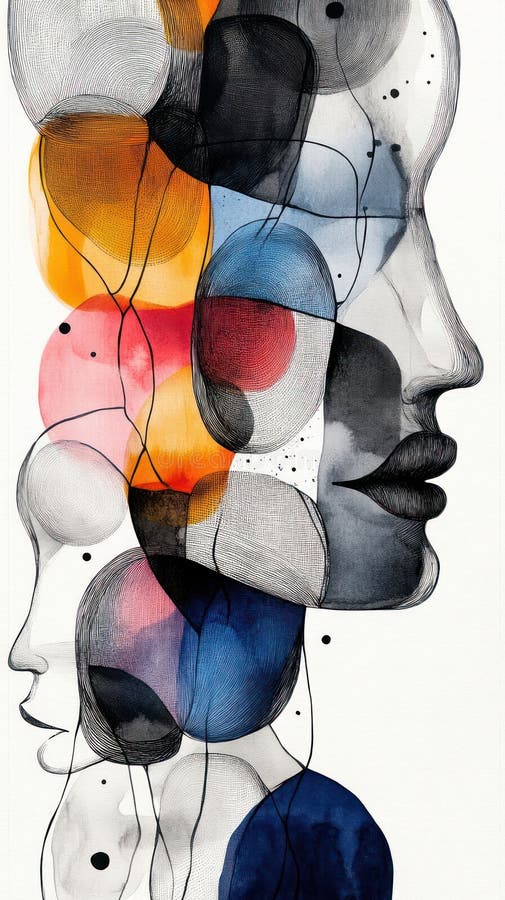 Abstract Illustration of Human Faces with Vibrant Colors and Flowing ...