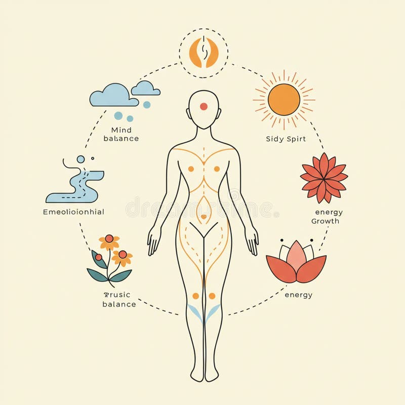 An Abstract Illustration of a Human Figure Surrounded by Symbols ...