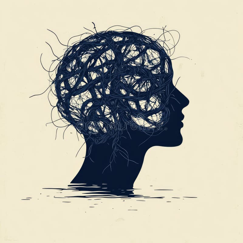 Abstract Illustration of a Human Head with Tangled Branches Symbolizing ...