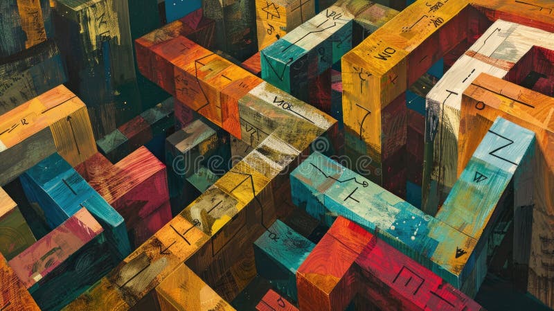Abstract Illustration of Labyrinth with Numbered Wooden Blocks ... Abstract Illustration of Labyrinth with Numbered Wooden Blocks ...