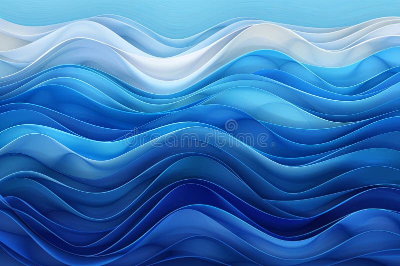 Abstract Illustration of Layered, Wavy Lines in Various Shades of Blue ...