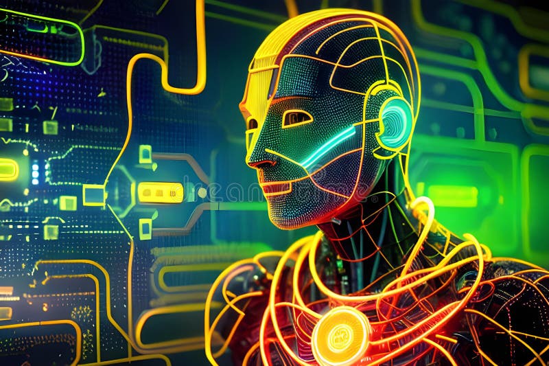 Virtual Reality Male Face in 3D Illustration Stock Illustration ...