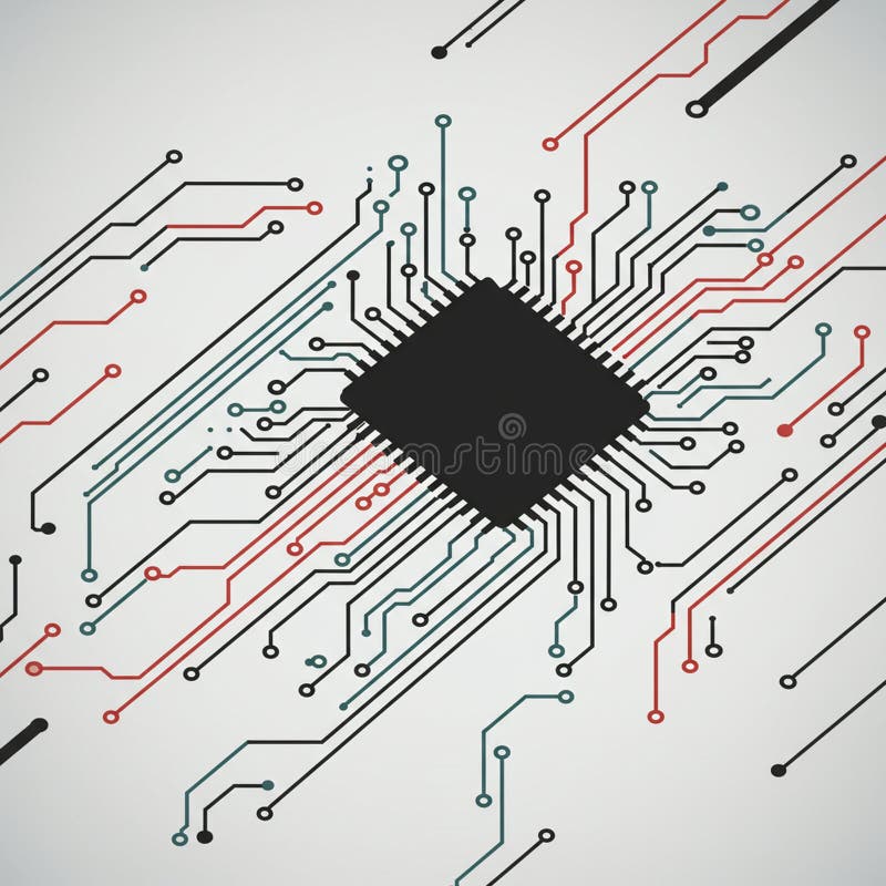 Abstract Illustration of a Microchip on a Circuit Board. a Black Square ...