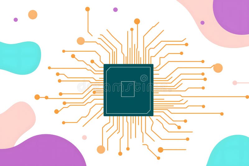 Abstract Illustration of a Microchip with Circuit Lines Radiating ...