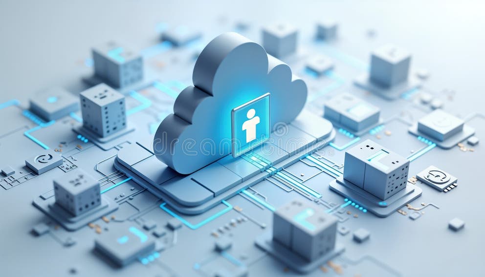 Abstract Illustration Modern Tech Cloud Computing Network. Data Security, Digital Server ...