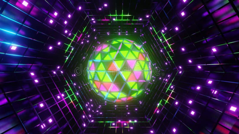 Abstract Illustration Neon Visual Dynamic Loop Background of Disco Ball in Endless Hexagonal ...