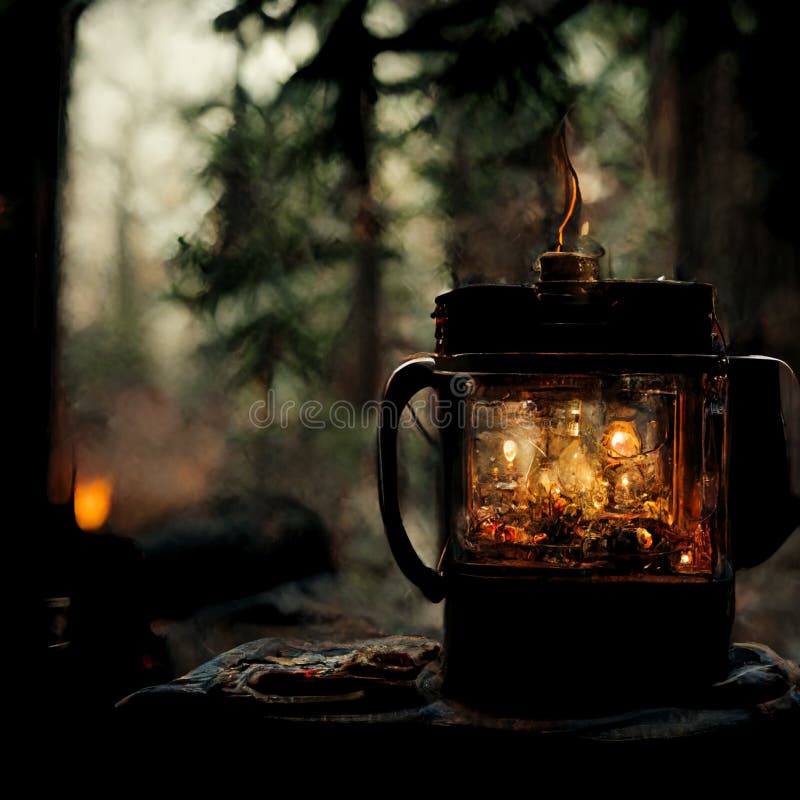 Abstract Illustration of an Oil Lamp in the Forest Stock Illustration ...