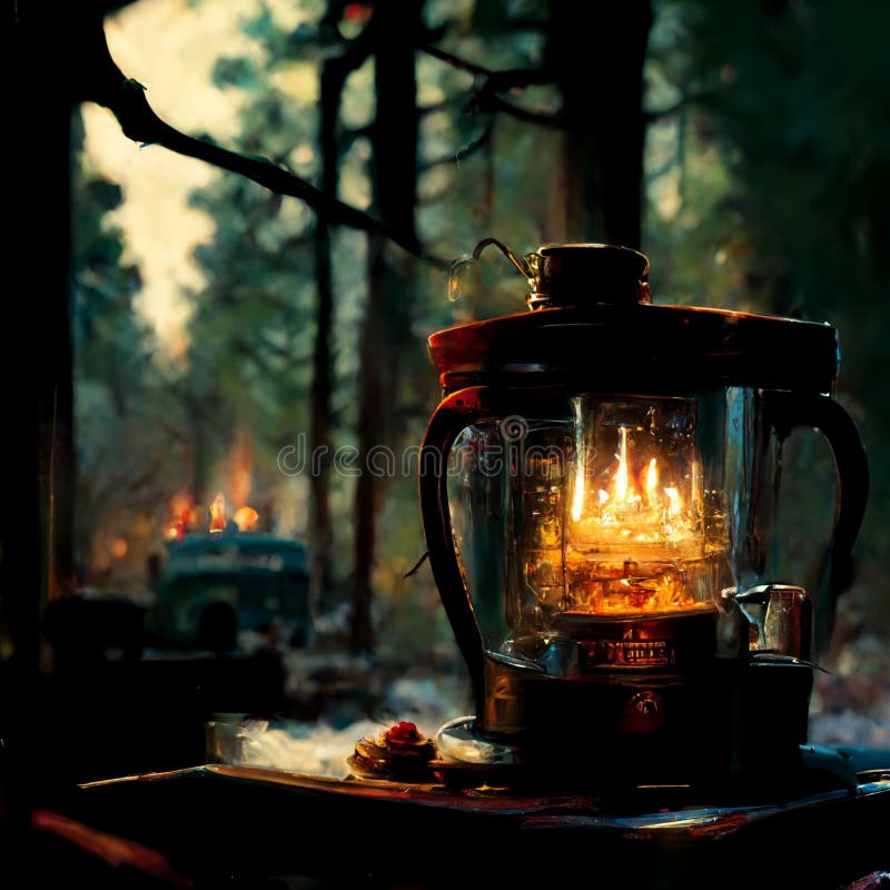 Abstract Illustration of an Oil Lamp in the Forest Stock Illustration ...