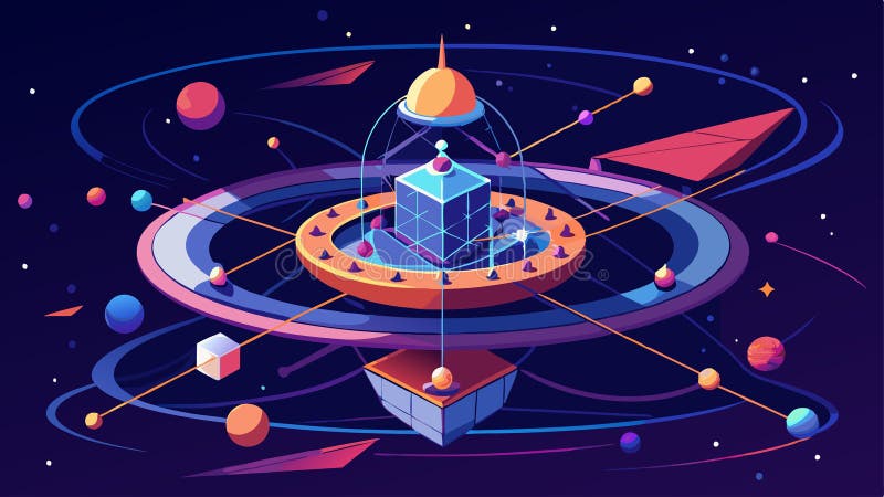 Abstract Illustration of Orbital Space Station with Starry Sky and ...