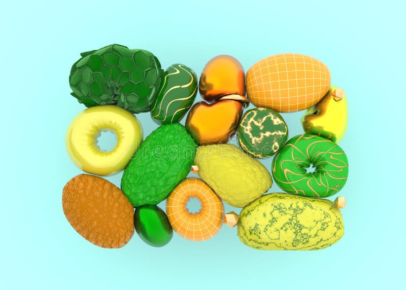 Abstract Illustration with Organic Shapes in Bright Colors. 3D Render ...