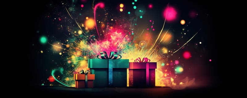 Abstract Illustration of Party with Gift, Glitter, Fireworks and ...