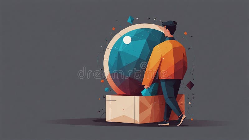 Abstract Illustration of a Person Donating a Geometric Blue Sphere on a ...
