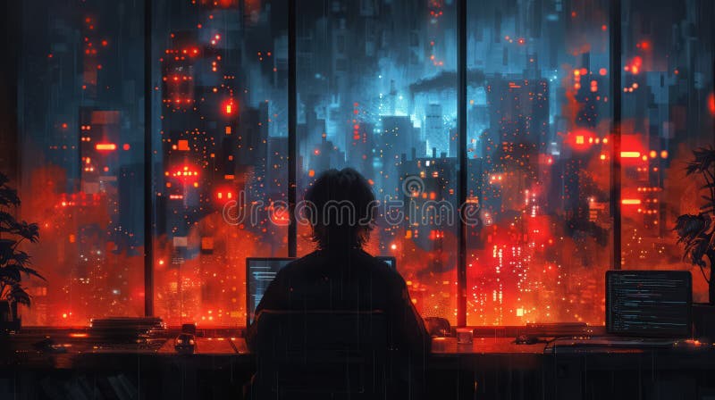 Abstract Illustration of a Person Sitting in Front of a Computer ...