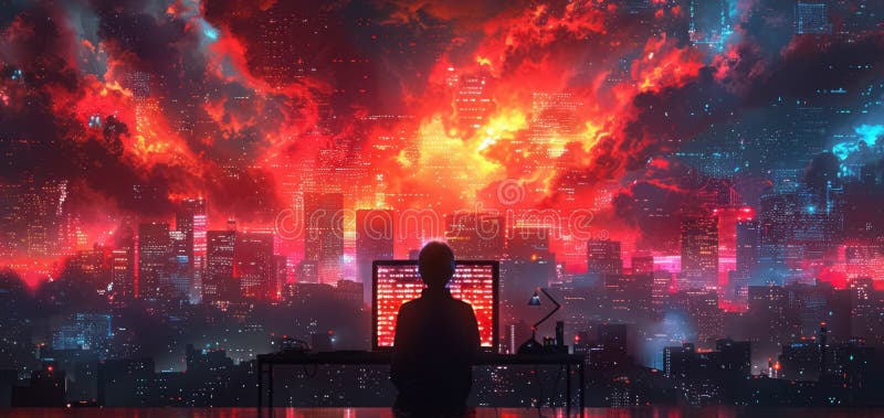 Abstract Illustration of a Person Sitting in Front of a Computer ...