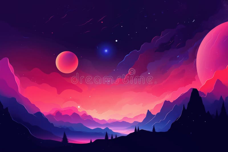 Abstract Illustration with Pink Planet in Space. Planets Magical ...