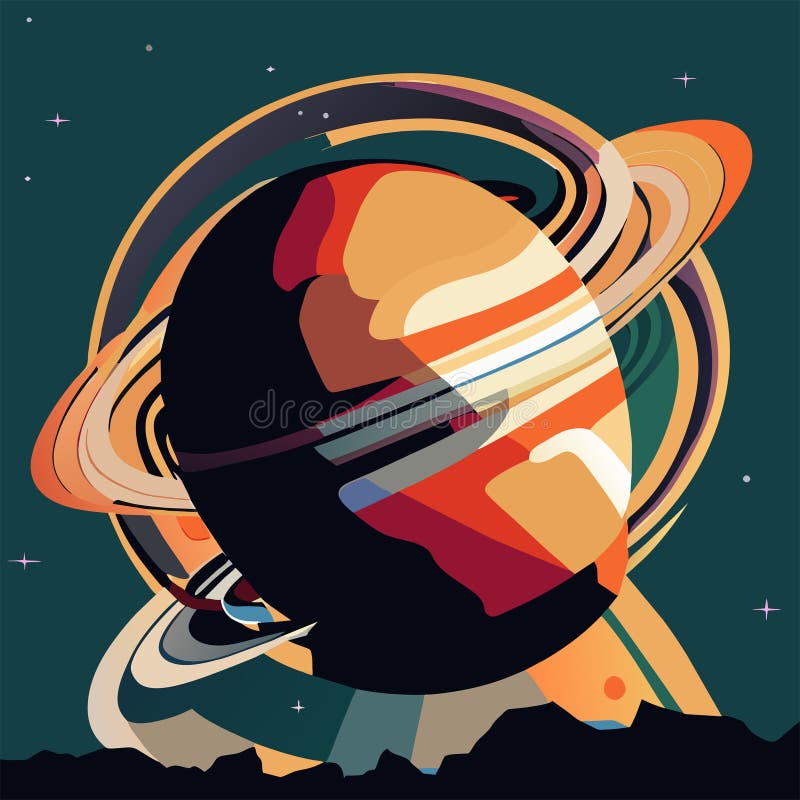 Abstract Illustration of the Planet Saturn in Outer Space, Vector ...