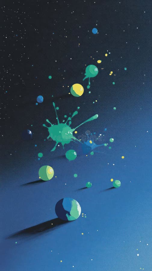 Abstract Illustration of Planets and Splashes in a Cosmic Setting Stock ...