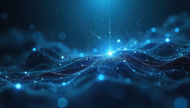 Abstract Illustration of Quantum Computing System. Cyber Network Grid, Connected Particles ...