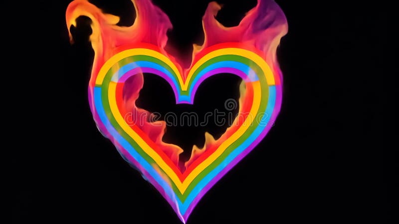Abstract Illustration of a Rainbow-colored Heart in Flames, Isolated on ...