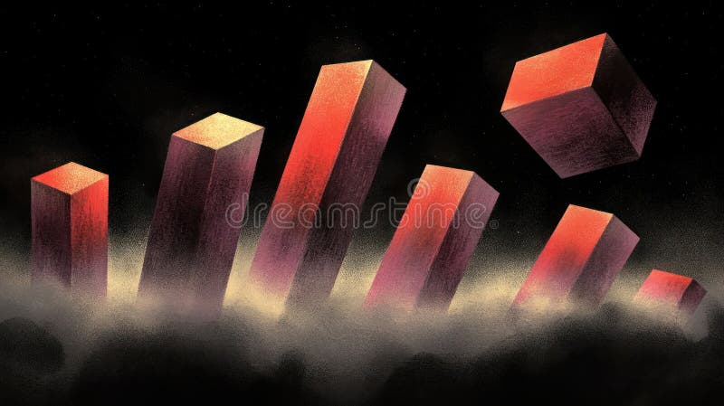 Abstract Illustration of Rising and Falling Blocks in a Misty ...