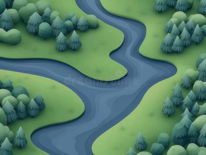 Abstract Illustration of a River Flowing through a Forest Stock ...