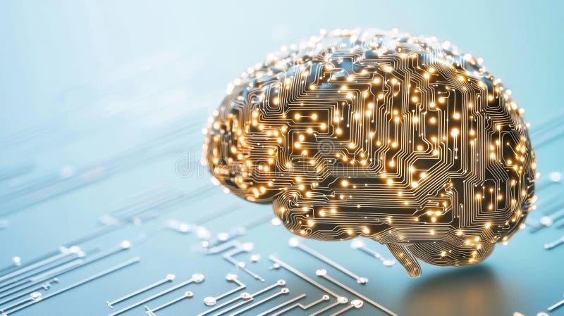 Abstract Illustration of a Robotic Brain Illuminated with Data Points and Circuit Patterns Stock ...
