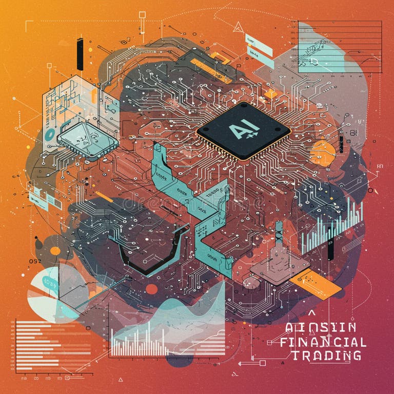 Abstract Illustration Showcasing a Central Microchip Labeled "AI ...