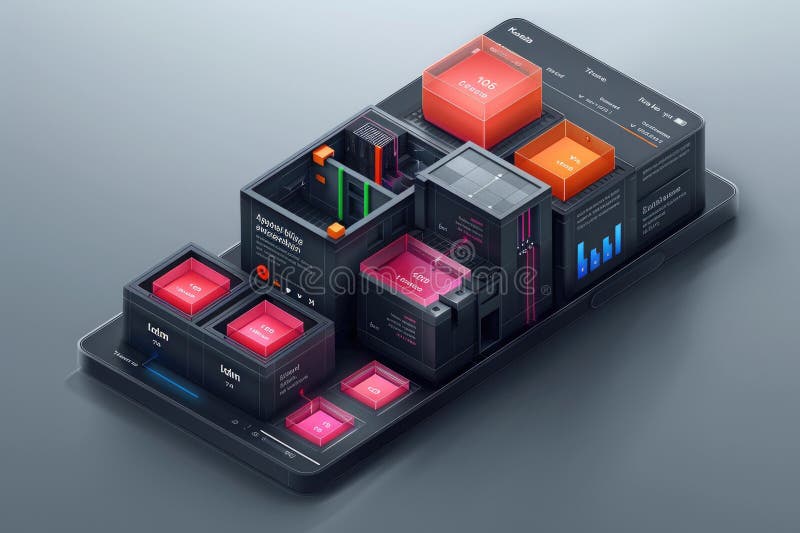 Isometric Smartphone App Interface Design, 3D Render of Mobile ...