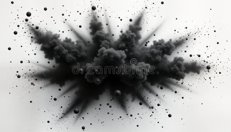 Abstract Illustration Shows Black Powder Exploding on White Background ...