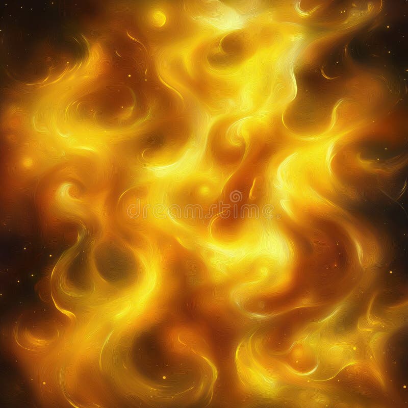 Abstract Illustration Shows Dynamic Yellow Flames. Vibrant Energy Flows ...