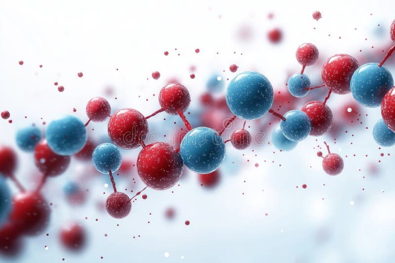 Abstract Illustration Shows Molecules Interaction. Red, Blue Spheres ...