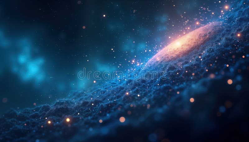 Abstract Illustration Shows Space Landscape with Glowing Particles ...