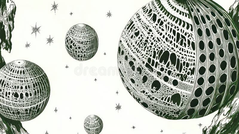 Abstract Illustration of Spherical Forms in Space, Featuring Intricate ...