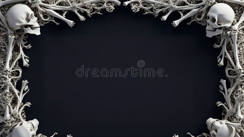 Halloween Spooky Bones Skull Border Frame Black Background Illustration ...