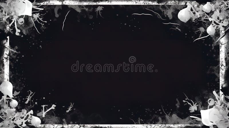 Halloween Spooky Bones Skull Border Frame Black Background Illustration ...