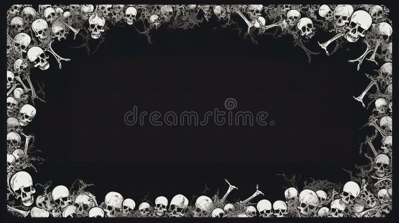 Halloween Spooky Bones Skull Border Frame Black Background Illustration ...