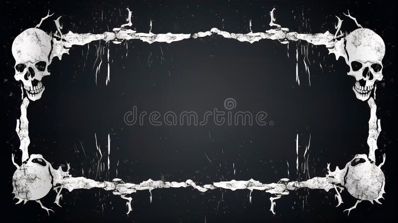 Halloween Spooky Bones Skull Border Frame Black Background Illustration ...